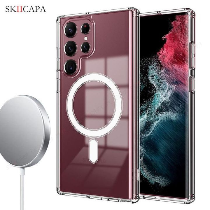 For Samsung S22 Ultra 5G For Magsafe Magnetic Clear Acrylic Case for Galaxy S21 Note 20 Ultra ...