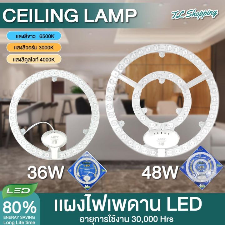 แผงไฟเพดาน LED 24W 36W 48W สีขาว และ 3 สี (ขาว/วอร์ม/คูลไวท์) โคมเพดานกลม Ceiling ใช้แทนหลอด ...