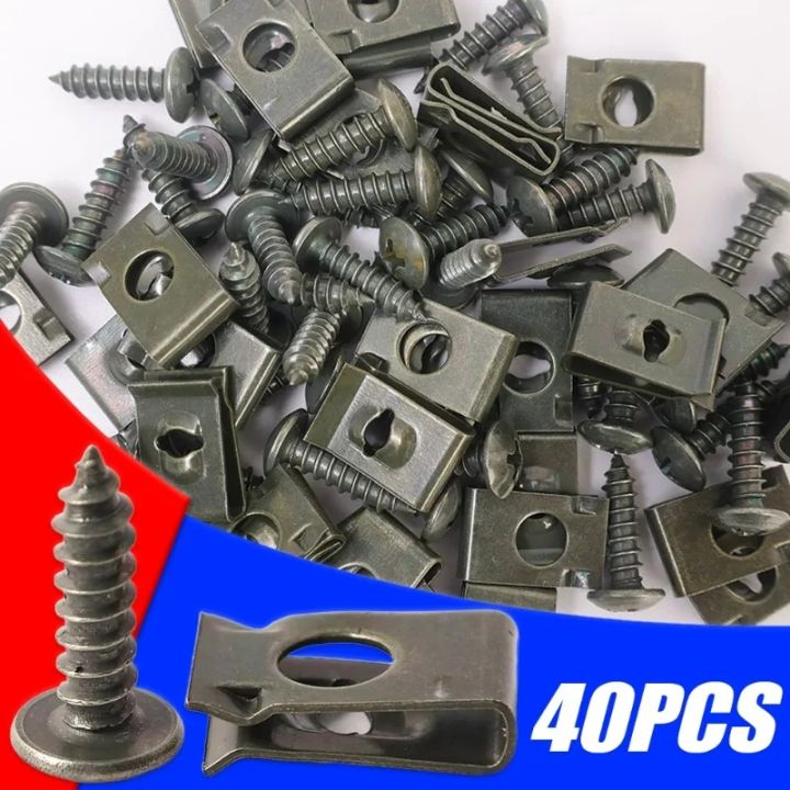 40pcs Car Self-tapping Screw Fastener Army Green Metal U-Type Clip Self ...