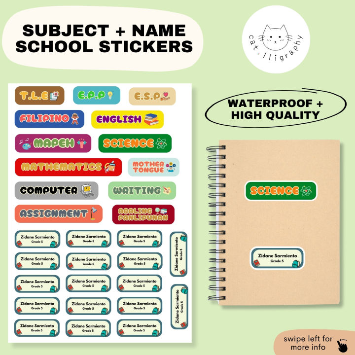 Subject and Name Waterproof School Stickers for Notebooks | Lazada PH