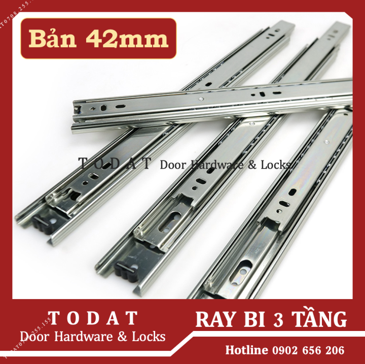 [ZUB 42mm] Ray bi trượt 3 tầng bản 42mm dùng làm ngăn kéo hộc tủ (cặp ...