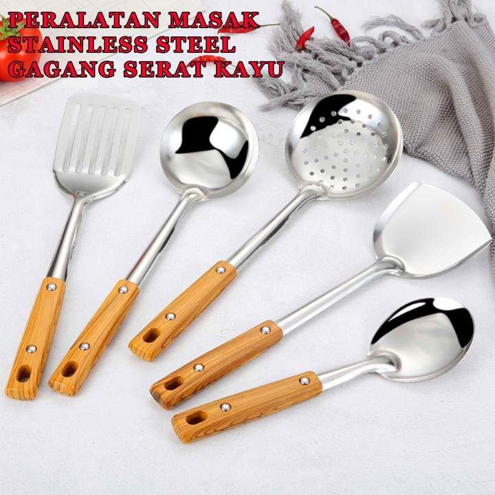 Peralatan Masak / Alat Masak Stainless / Gagang Serat Kayu | Lazada ...