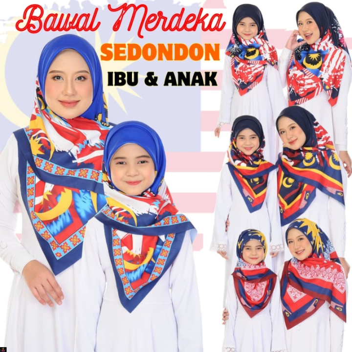 2024 Tudung Bawal MERDEKA LASER CUT Sedondon Ibu Anak Premium Square ...