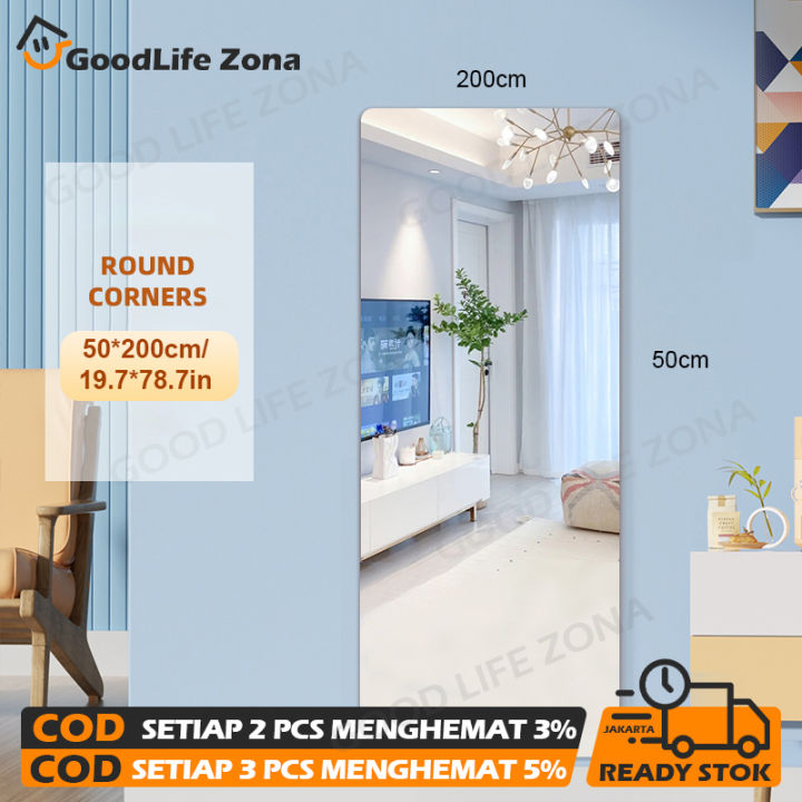 Sticker Dinding Besar Cermin PVC Mirror Wall Sticker 50x200cm | Lazada ...
