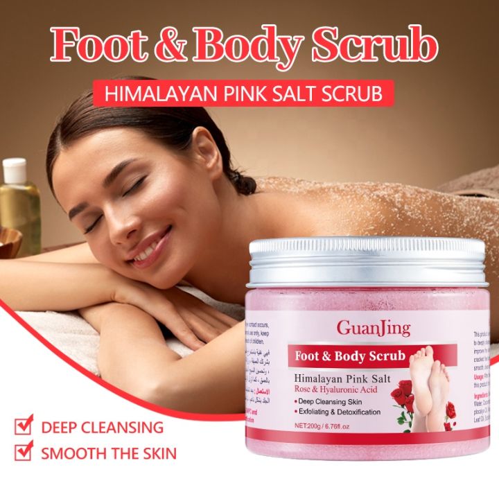 Himalayan Pink Salt Scrub Foot & Body Scrub (200g) Rose & Hyaluronic ...