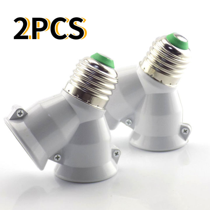 2PCS 2 In 1 Double E27 Socket Base Bulb Extender Splitter Contact ...
