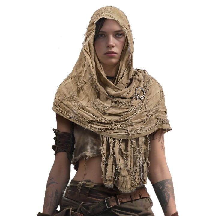 Dune Costume Post Apocalyptic Hooded Cloak Desert Scarf Shawl Cowl Half ...