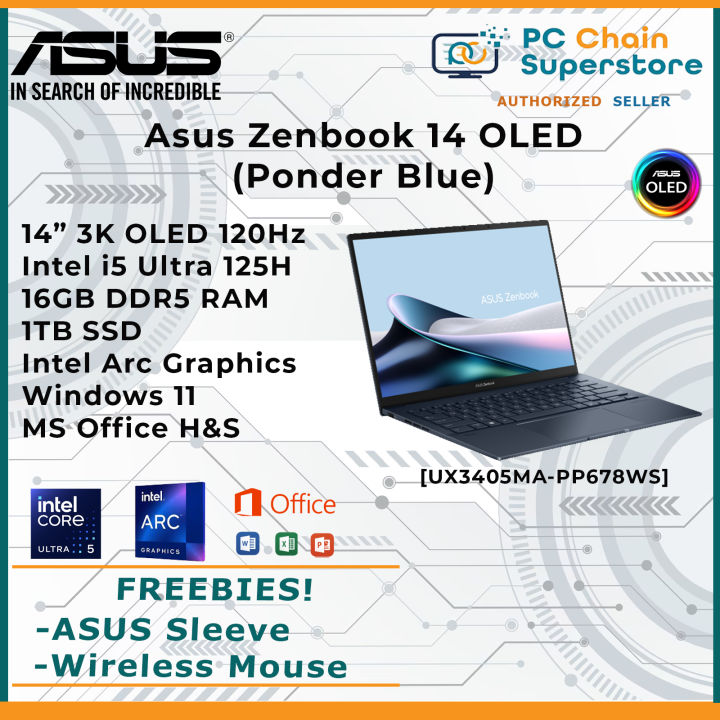 Asus Zenbook 14 OLED UX3405MA-PP678WS Laptop (Ponder Blue) - 14" 3K ...