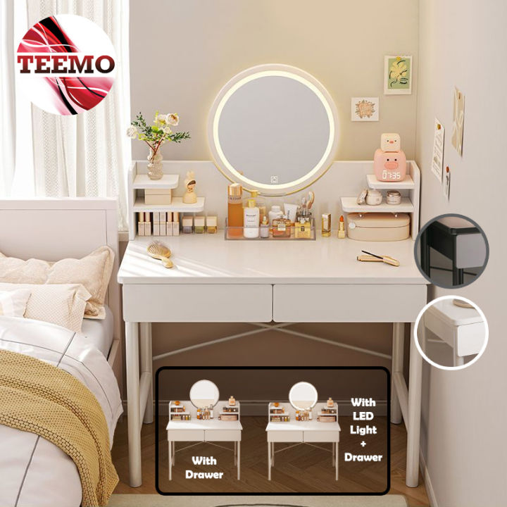 TEEMO 80cm Bedroom Dressing Table Aesthetic Vanity Makeup Desk With ...