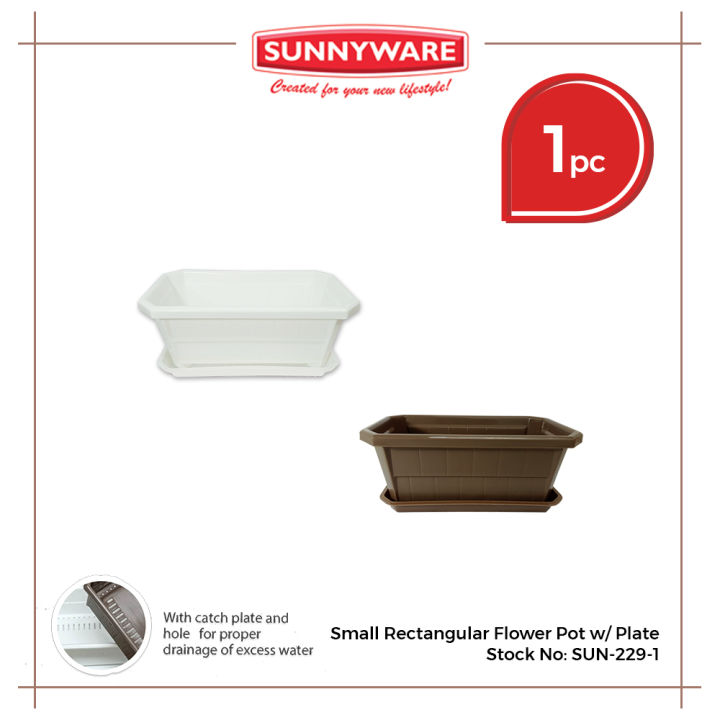 1pc Small Rectangular Flower Pot w/ Plate Small Rectangular Flower Pot ...