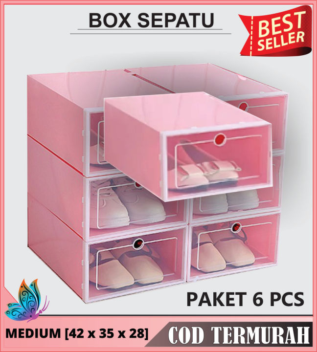 (COD TERMURAH)6 PCS Kotak Sepatu Lipat Transparan Tebal Shoes Storage ...