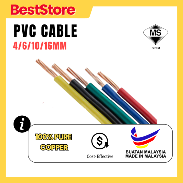 [LOOSE CUT PER FEET] 4MM 6MM 10MM 16MM PVC CABLE (SIRIM) 100% PURE ...