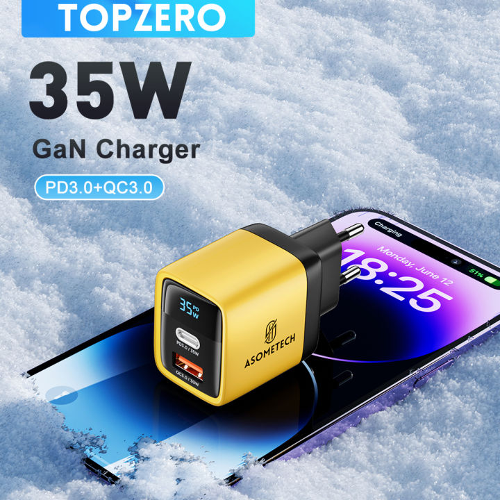 TOPZERO 35W GaN ที่ชาร์จชาร์จเร็ว Type C PD 3.0 QC 3.0จอแสดงผลแอลอีดี ...