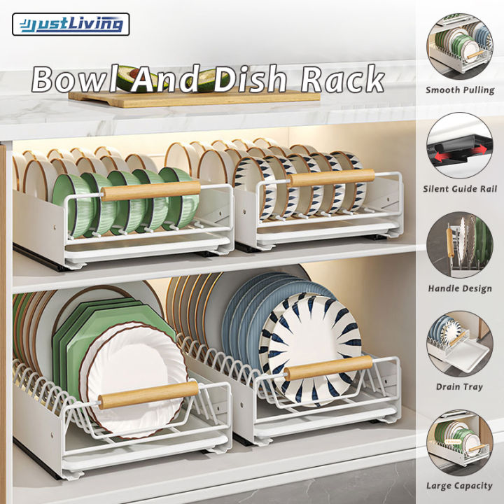 JustLiving Under Sink Organizer Rack Kitchen Cabinet with Sliding Dish ...