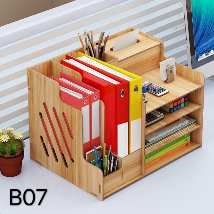 Desktop storage box wooden office multi-layer file rack creative office ...