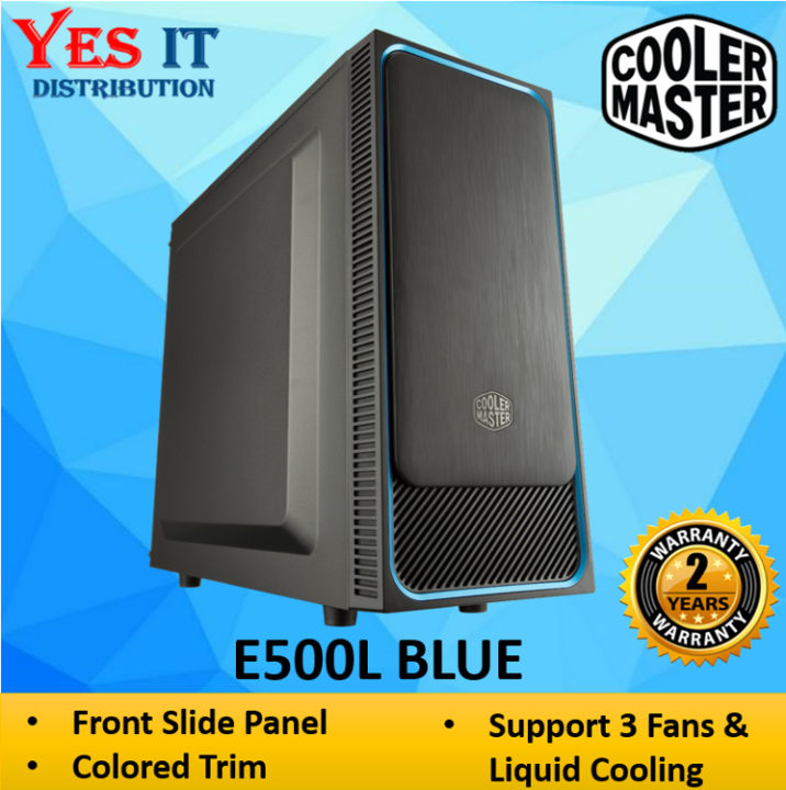 COOLER MASTER MASTERBOX E500L ATX CASE with FRONT SLIDE PANEL PC DESKTOP CASING (BLUE / RED ...