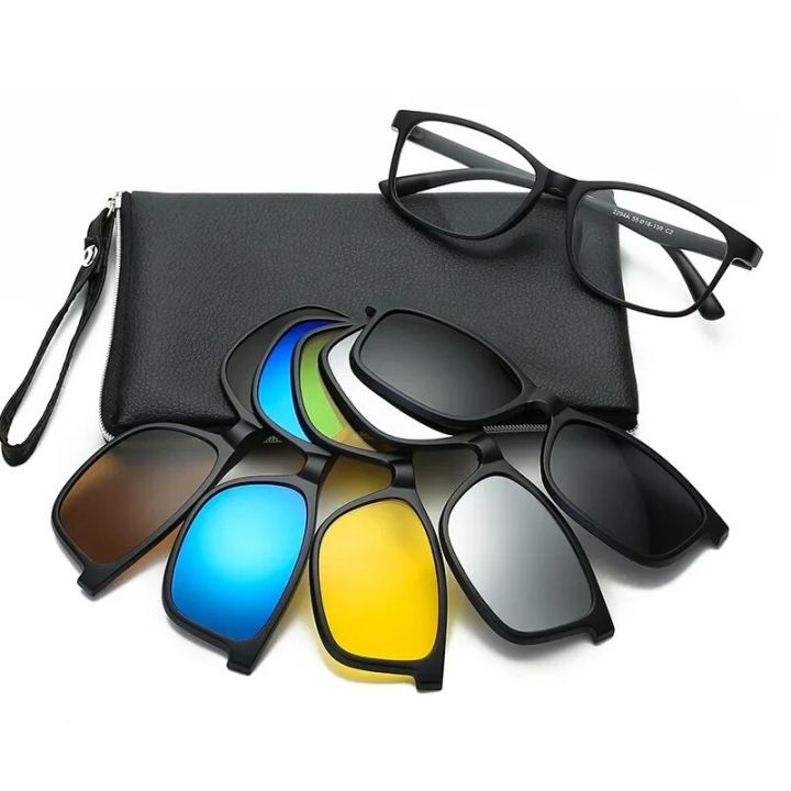 Prescription Glasses with 5 Color Polarized Clip on Sunglasses ...