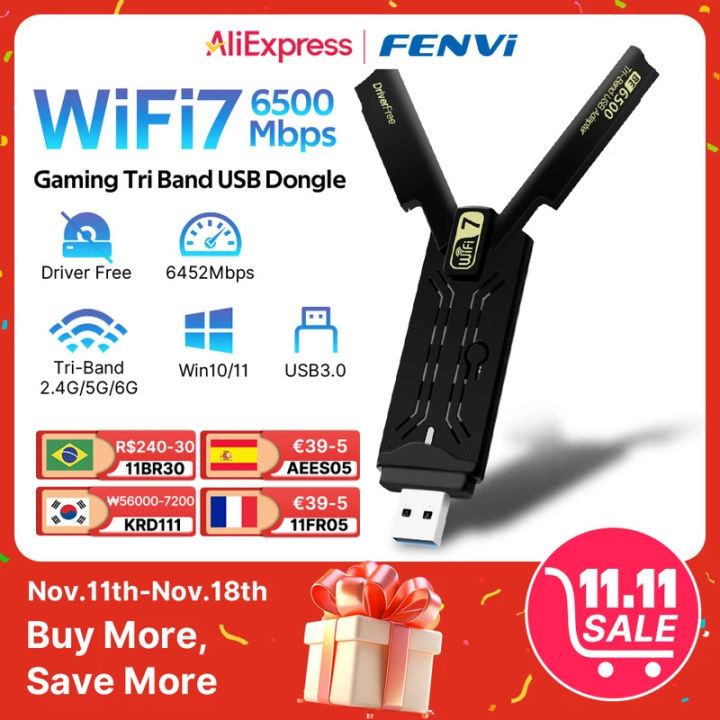 Fenvi BE6500 WiFi 7 USB 3.0 ADAPTER 6G/5g/2.4 GHz เสาอากาศ Wi Fi 7การ์ดเครือข่าย USB dongle ...
