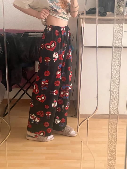 Hello Kitty Spider-Man anime pajama Pants Y2K cartoon loose slacks ...