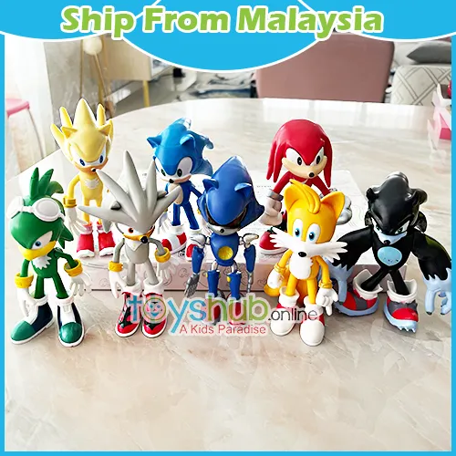8Pcs Big Sonic Figure Cartoon Classic Sonic Super Sonic Knuckles sonic ...