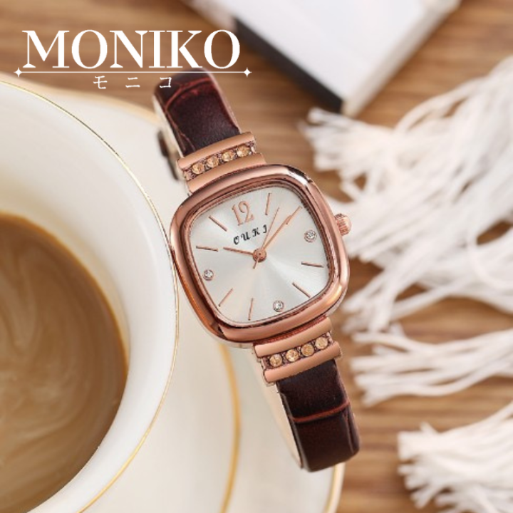 MONIKO Square Luxury Women's Quartz Watch with Green Dial and Leather ...