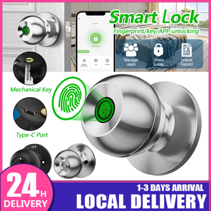 Smart Door Knob Smart Cylindrical Electronic Door Knob Lock Home TUYA ...
