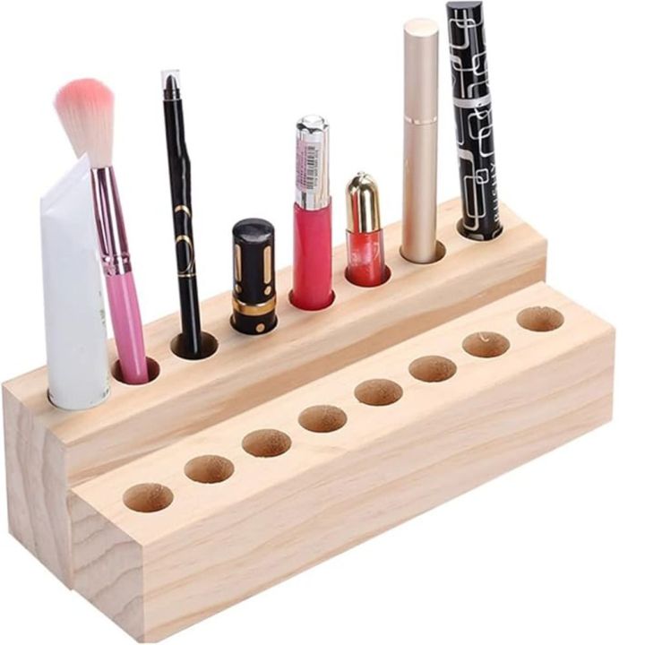 ROBERTA Creative Wooden Lipstick Organizer Household 8 Grids Wooden Pen ...