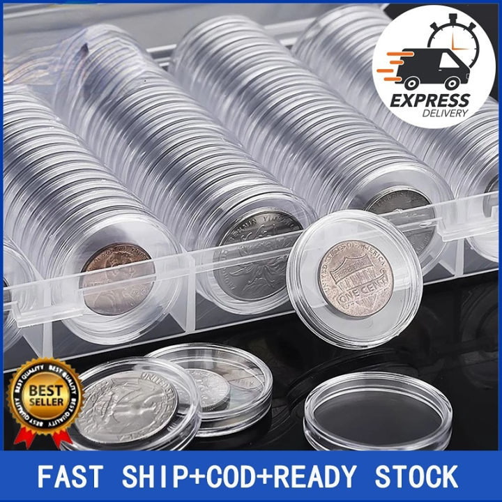 100pcs 19-30mm Coin Holder Capsules 27mm Round Box Plastic collectibles ...