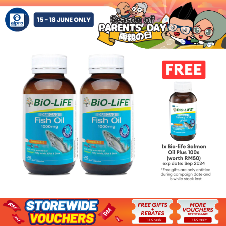 Bio-life Omega 3 Fish Oil 1000mg 200s x 2 | Lazada