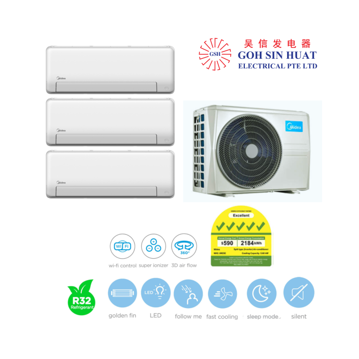 [Bulky] Midea 5 Ticks System 3 R32 gas Air Con Air Conditioner MAE ...
