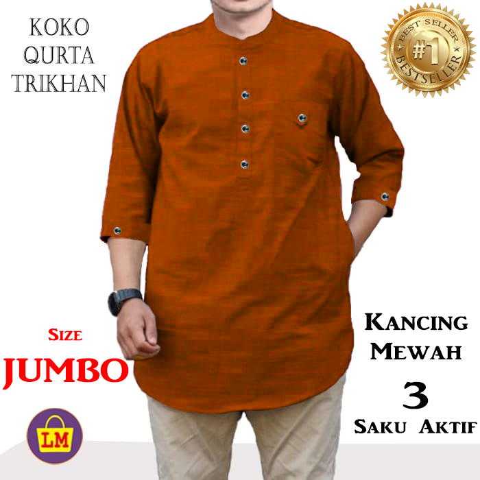 Baju Koko JUMBO QURTA KHAN, Pakaian Fashion, Baju Qurta Muslim Lengan 3 ...