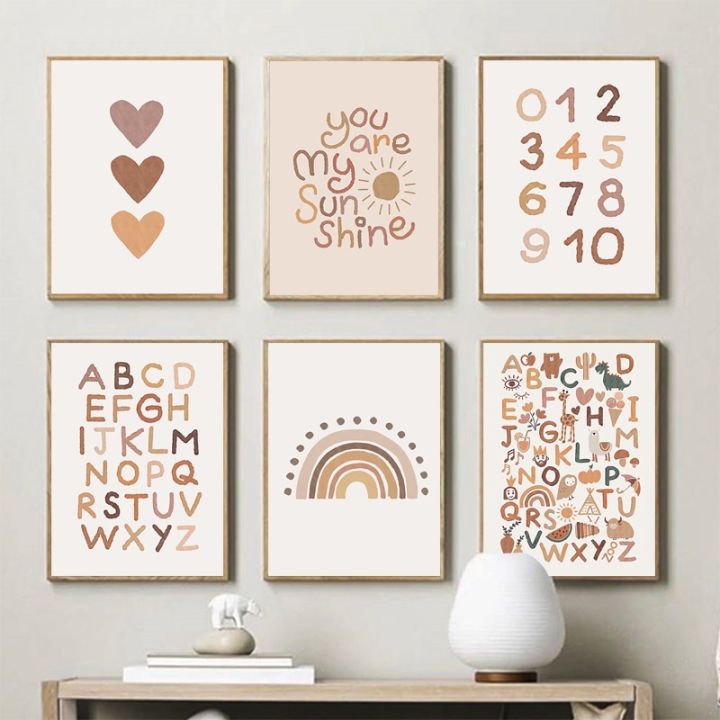 ABC Poster Sunshine Canvas Painting Rainbow Print Nursery Wall Art ...