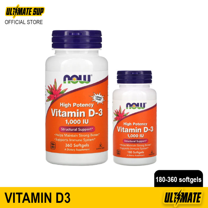 Now Foods, Vitamin D3 1000 IU High Potency, 180-360 Softgels | Lazada ...