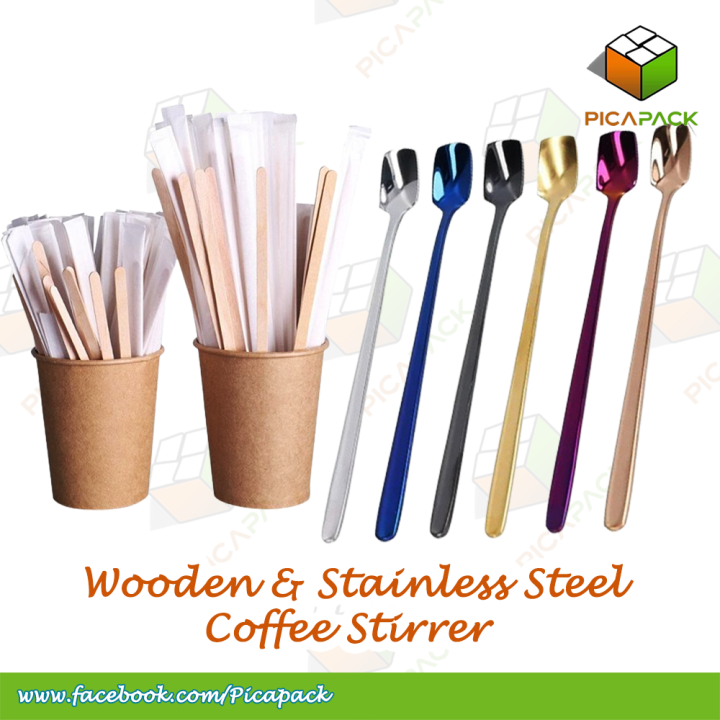 Wooden & Stainless Steel Coffee Stirrer Cocktail Beverage Stainless ...
