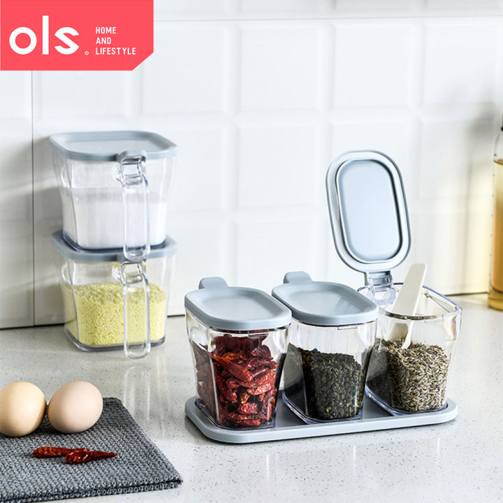 OLS Transparent Plastic Seasoning Jar Condiments Storage Spice ...