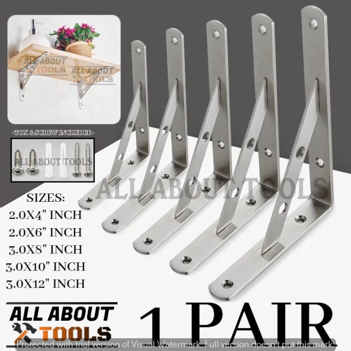 (AAT) 1 PAIR Stainless Steel Triangle Brackets Wall Shelf Bracket Heavy ...
