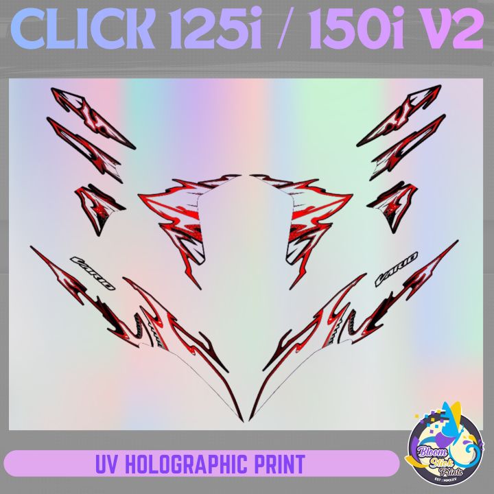 HONDA CLICK 125i / 150i V2 HELL FIRE UV HOLOGRAPHIC PRINT STICKER ...