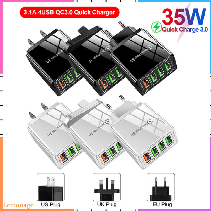 【Ready Stock】4.1A QC 3.0 4 USB Port Fast Charging Universal EU US UK ...