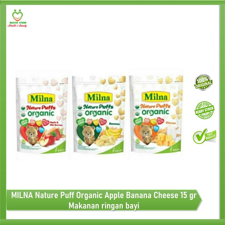 MILNA Nature Puff Organic Apple Banana Cheese 15 gr Makanan ringan bayi ...
