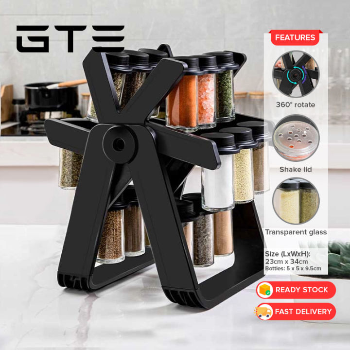 GTE 18-In-1 Ferris Wheel Rotatable Bottle Glass Seasoning Rack Set ...