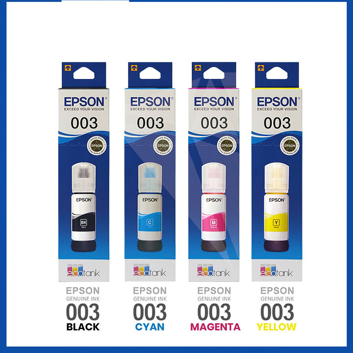 Epson 003 Original Ink Bottle Set of 4 Colors Black, Cyan, Yellow ...