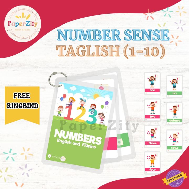 NUMBER SENSE Taglish Laminated Flashcards for kids/COUNTING NUMBERS 1 ...
