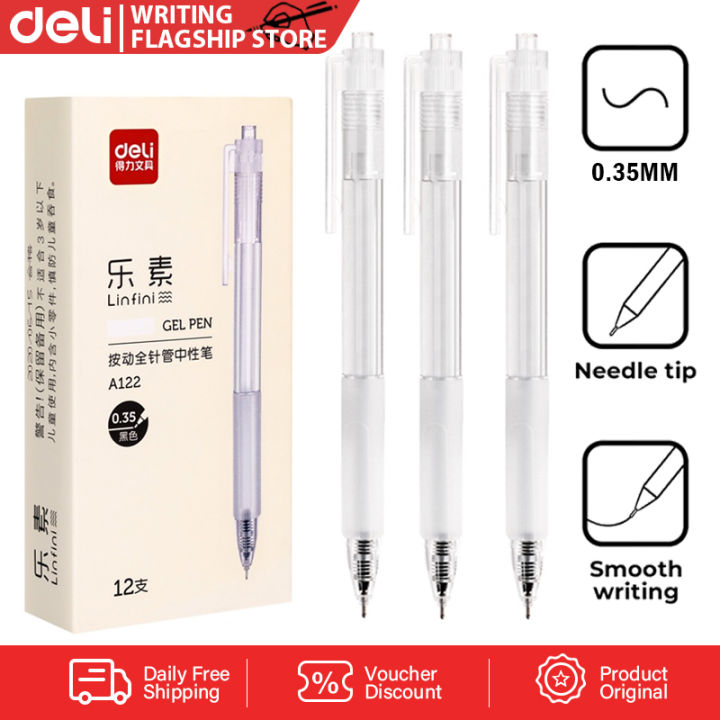 Deli Ballpen 0.35mm Press Gel Pen Black Refill Student Writing Sign Pen ...
