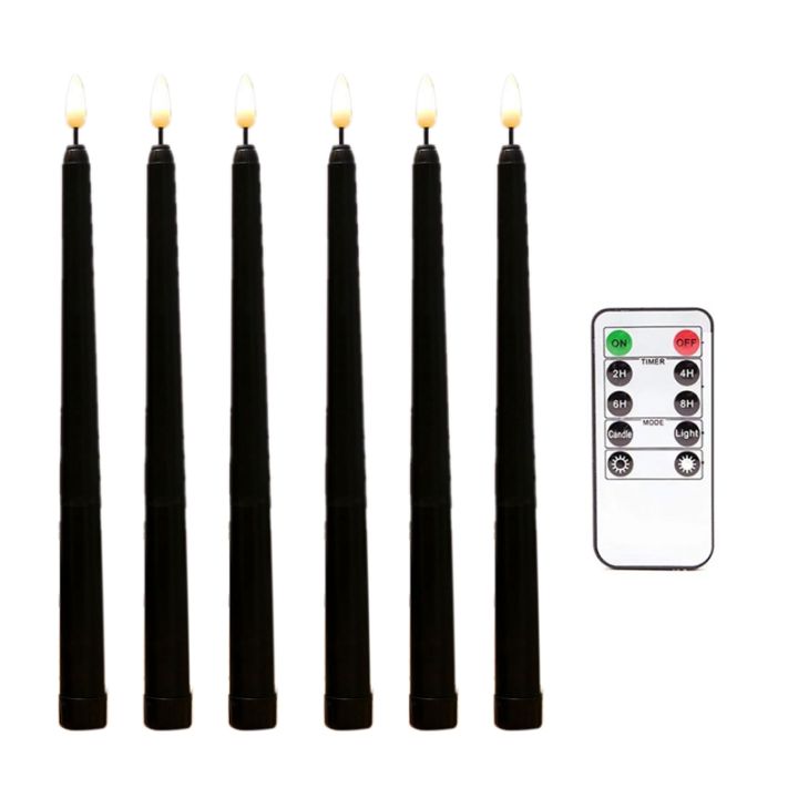 【FAS】-6Pcs Flameless Black Taper Candles Flickering with 10-Key Remote ...