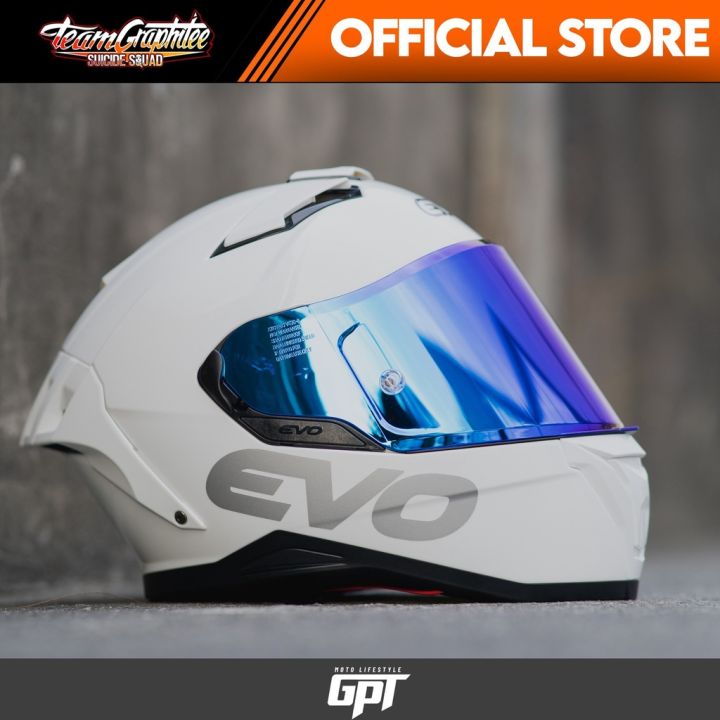 EVO XT 300 PEARL WHITE (REVO BLUE LENS) FULL FACE DUAL VISOR WITH FREE ...