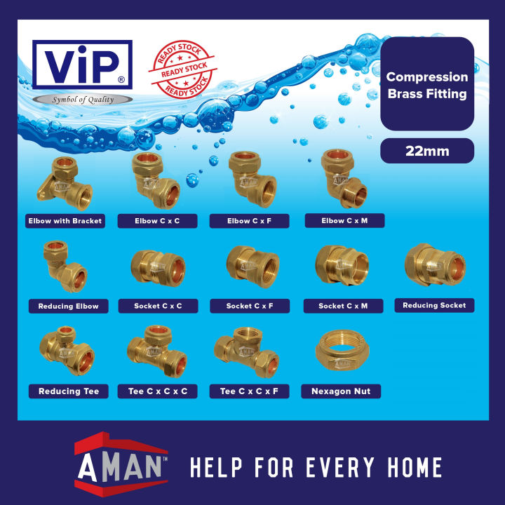 ViP 22mm Compression Brass Fittings Pipe Fitting Elbow Equal CC ...
