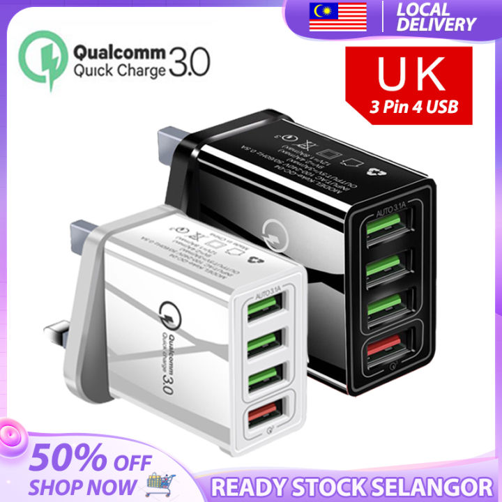 4 in1 USB Adapter Socekt UK Plug Quick Charge Charger Adapter Fast ...
