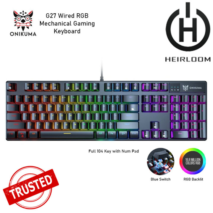 Onikuma G27 Wired Keyboard 104-Key USB Interface RGB Mechanical Gaming ...