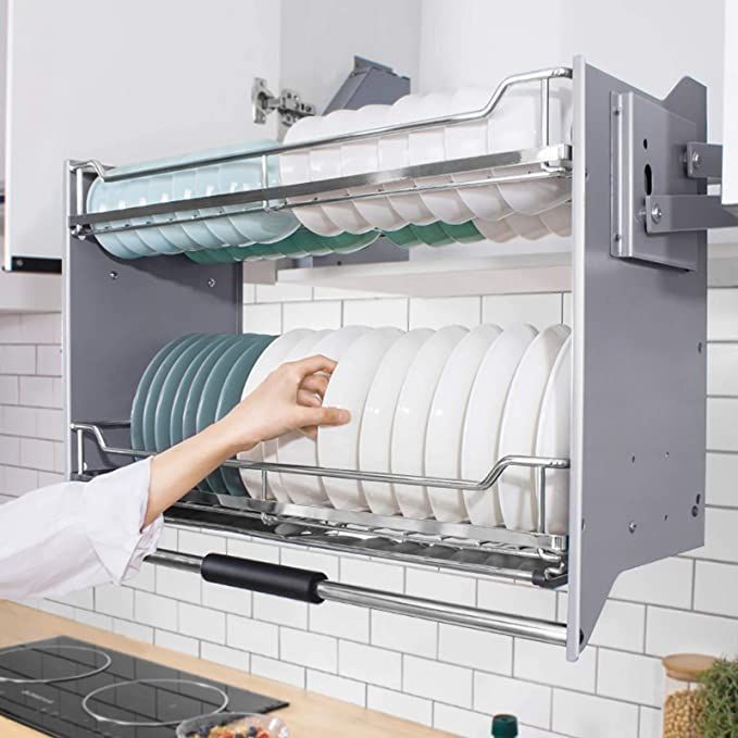 Pull Down Wire Basket Dish Organizer / Organizer Pull Down Shelving ...