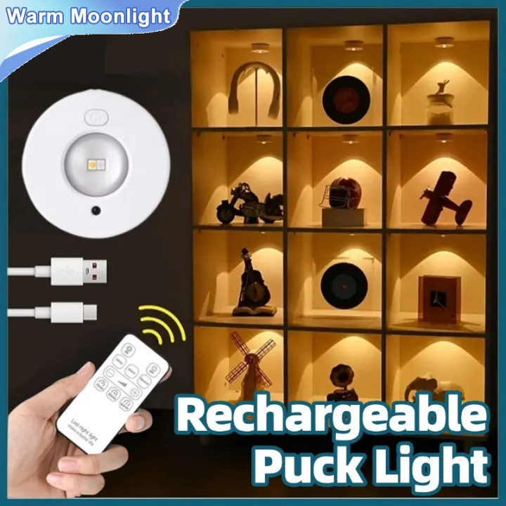 Magnetic Closet Light Rechargeable Puck Light with Remote Under Cabinet ...